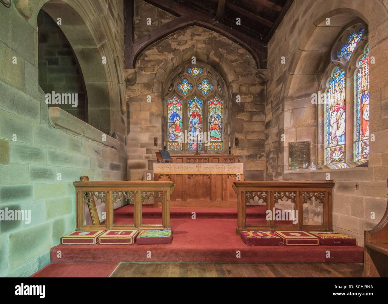 Yorkshire dales church with fine stained glass hi-res stock photography ...
