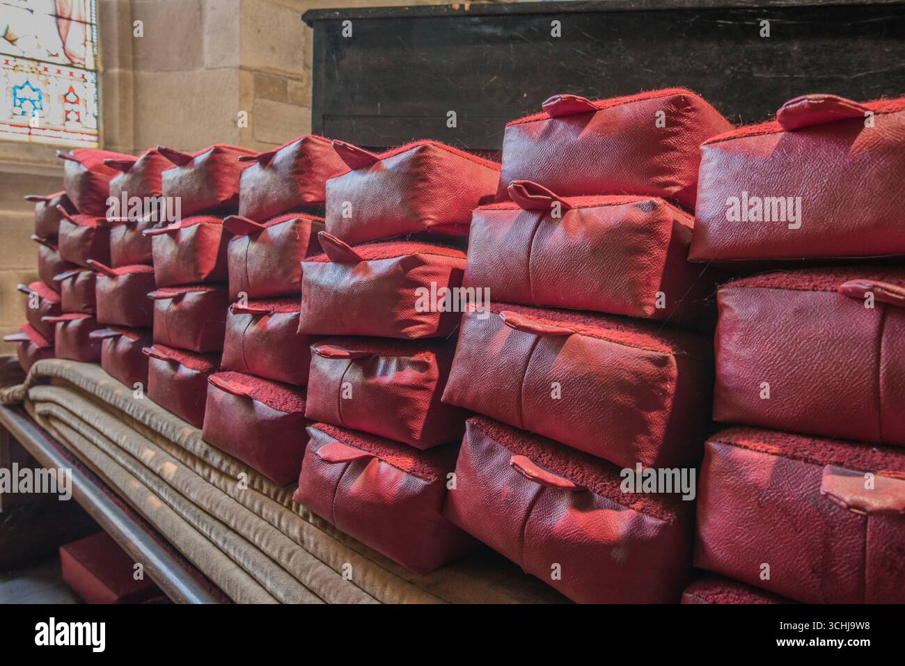 Hassocks stacked in a quiet area of St Marys church in Long Preston ...