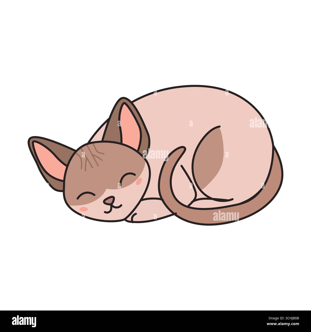 A cute, cartoon-style sleeping cat with a light brown and cream coat ...