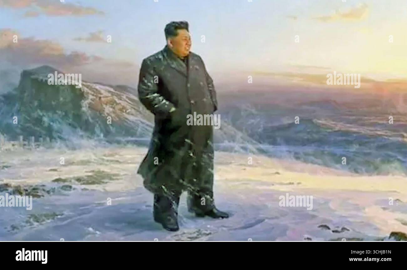 KIM JONG-UN North Korean dictator in one of many idealised propaganda ...