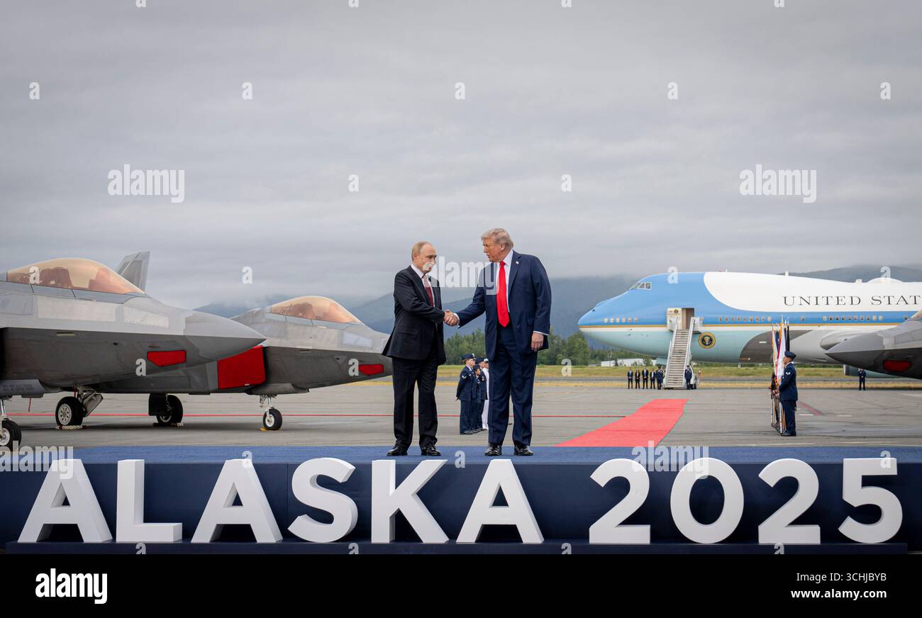 ANCHORAGE, ALASKA, USA - 15 August 2025 - US President Donald Trump ...