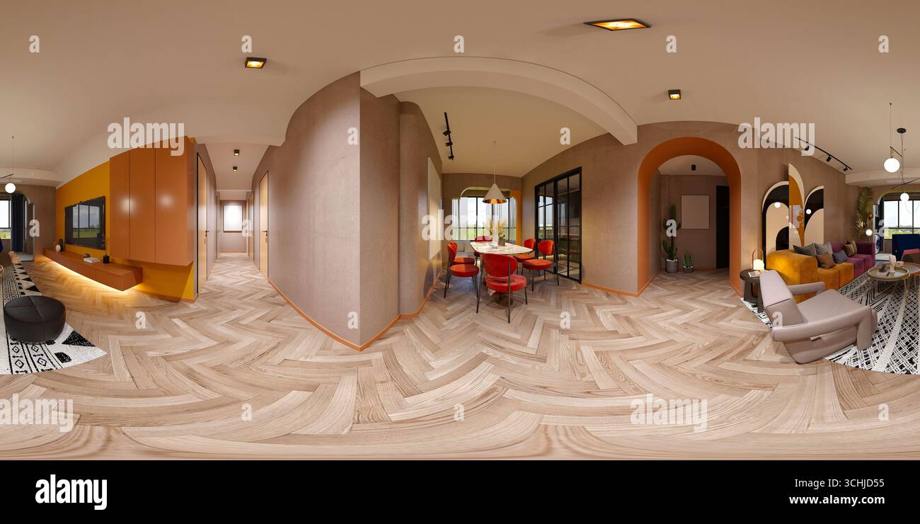 360 degree view living room interior Stock Photo - Alamy