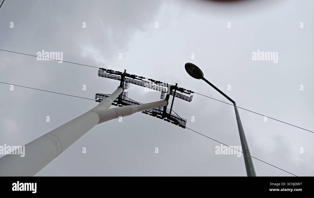 Cable car mast and bidirectional transport ropes Stock Photo - Alamy