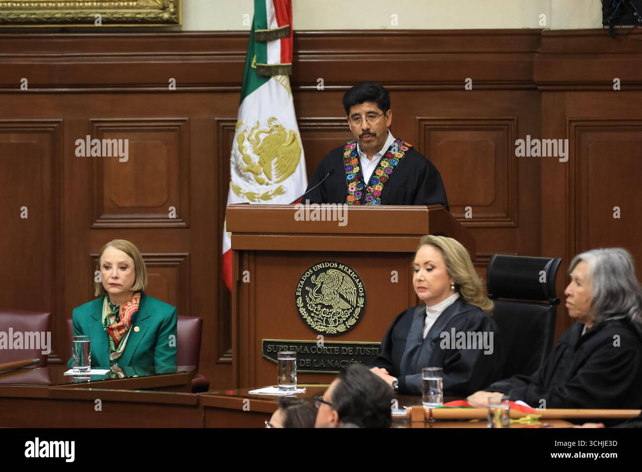 Mexico's new Supreme Court Chief Hugo Aguilar Ortiz accompanied by ...