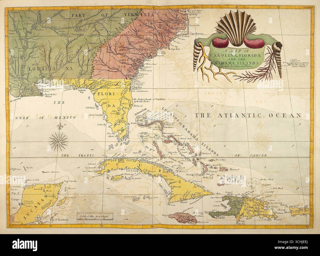 Map of Carolina, Florida, and the Bahama Islands from The Natural ...