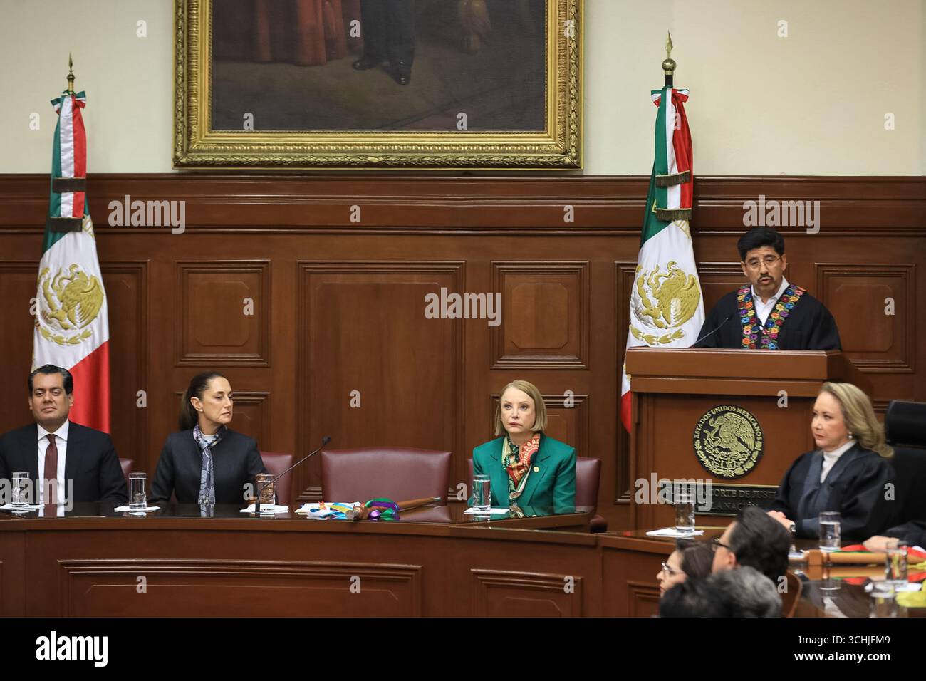 Mexico's new Supreme Court Chief Hugo Aguilar Ortiz accompanied by (L-R ...