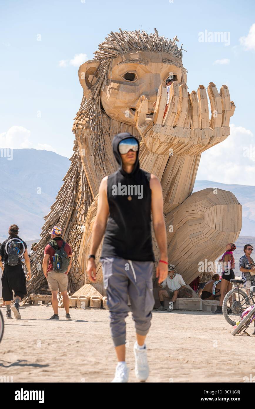 Large Wooden Humanoid Sculpture at Burning Man in Nevada Desert Stock ...
