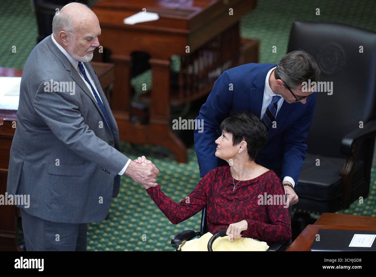 Texas state Sen. Robert Nichols, R-Jacksonville, left, talks with State ...