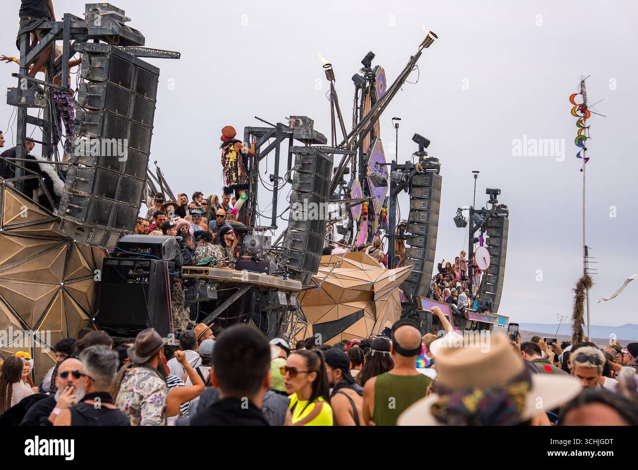 Crowd Gathered Around Geometric Art Stage at Burning Man 2025 Stock ...