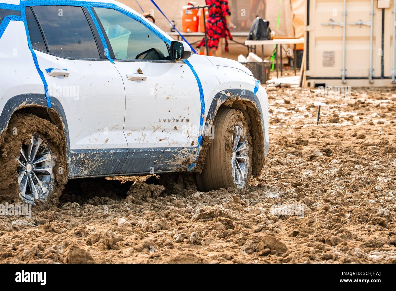 White SUV Stuck in Muddy Terrain at Burning Man 2025 Festival Stock ...