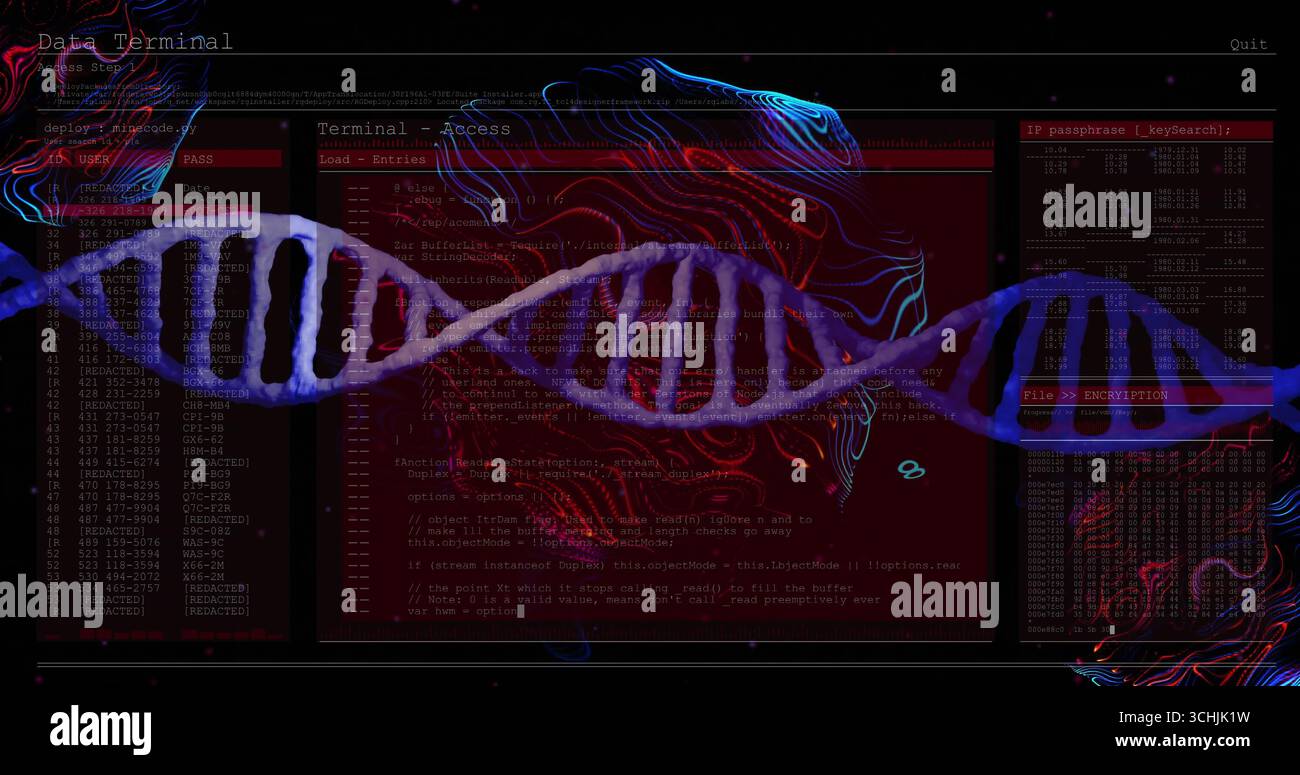 Displaying glowing DNA double helix pulsing with neon in digital ...