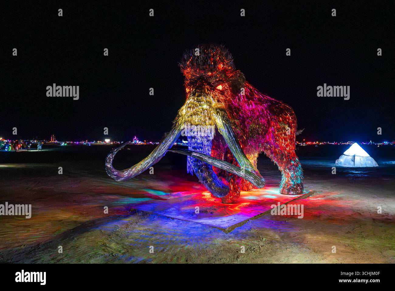 Illuminated Woolly Mammoth Sculpture at Burning Man Festival 2025 Stock ...