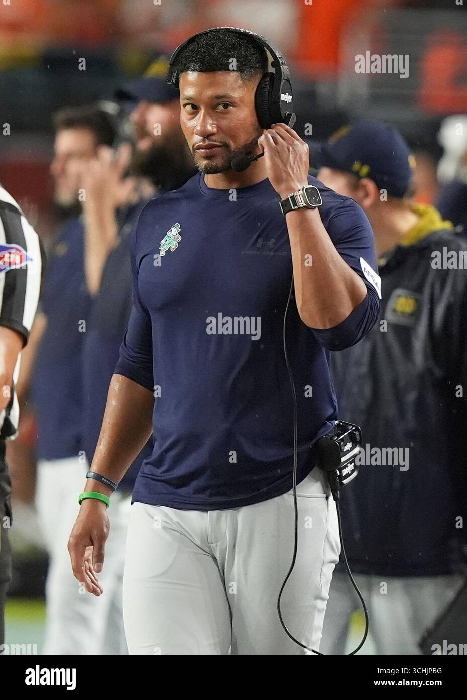 Notre Dame head coach Marcus Freeman stands on the sideline during the ...