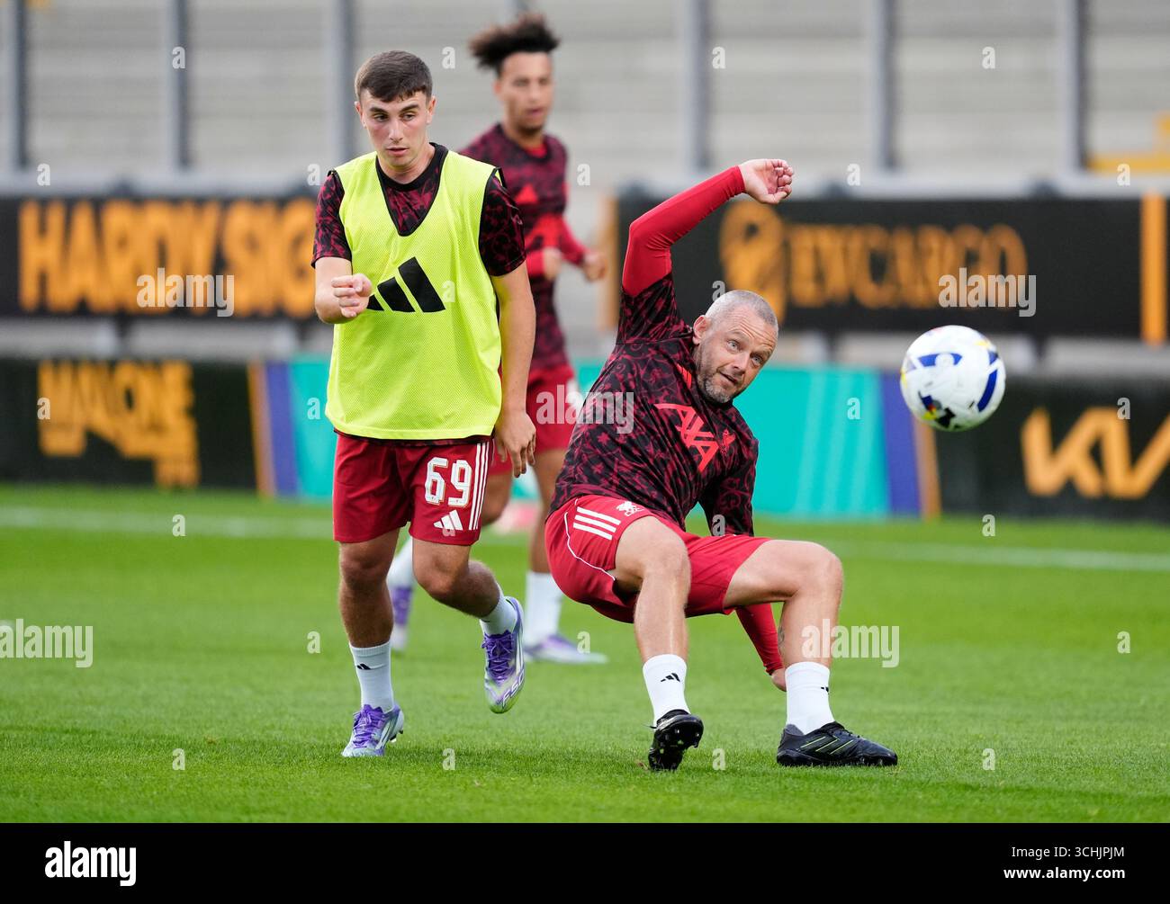 Liverpool's Jay Spearing and Josh Davidson in the warm up before the ...