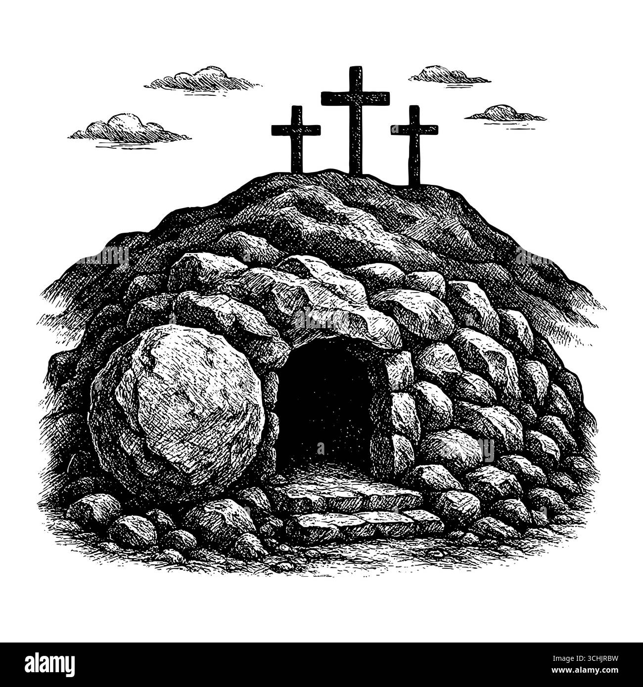 Easter, the resurrection of Jesus and the empty tomb of Christ with the ...