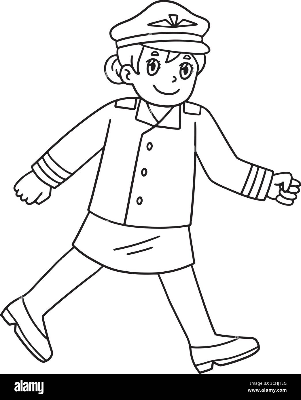Female Pilot Walking Isolated Coloring Page Stock Vector Image & Art ...