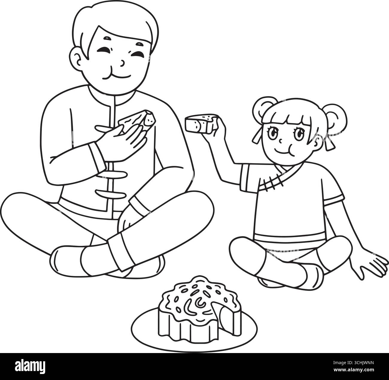 Mid Autumn Festival Dad Daughter Eating Mooncakes Stock Vector Image ...