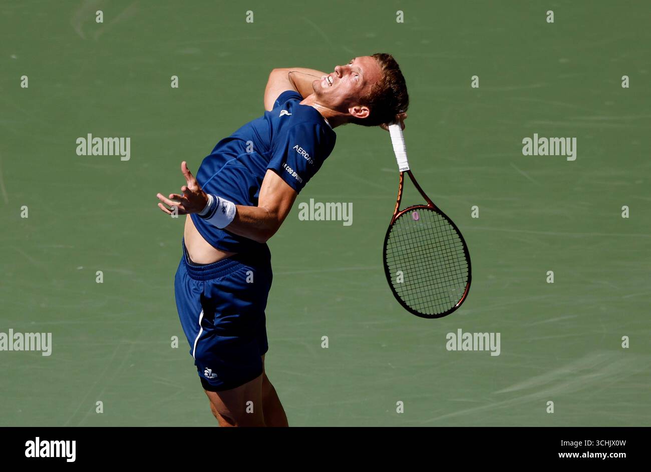 Jiri Lehecka Czechia serves to Carlos Alcaraz of Spain in the first set ...