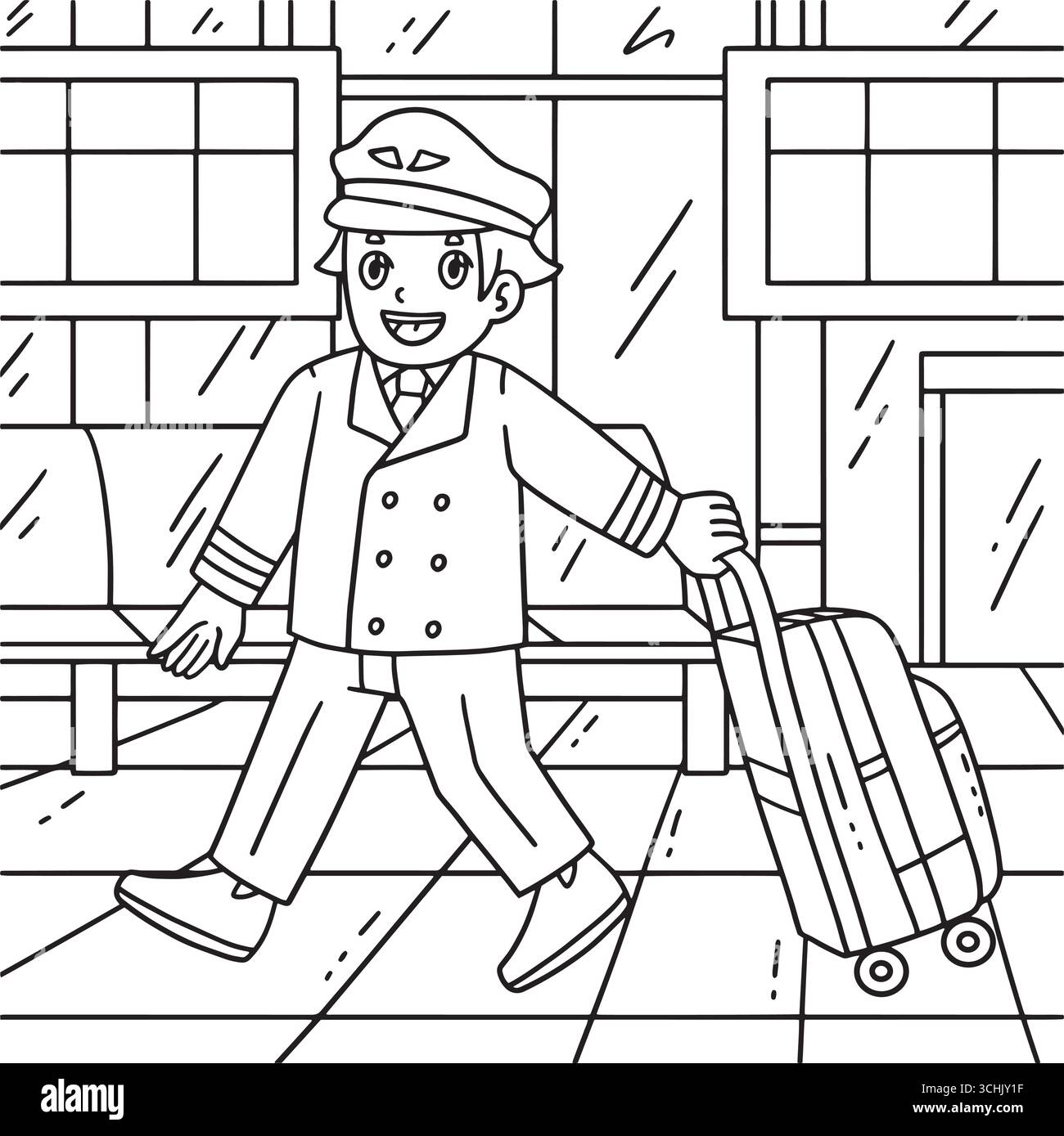 Male Pilot Pulling Luggage Coloring Page for Kids Stock Vector Image ...