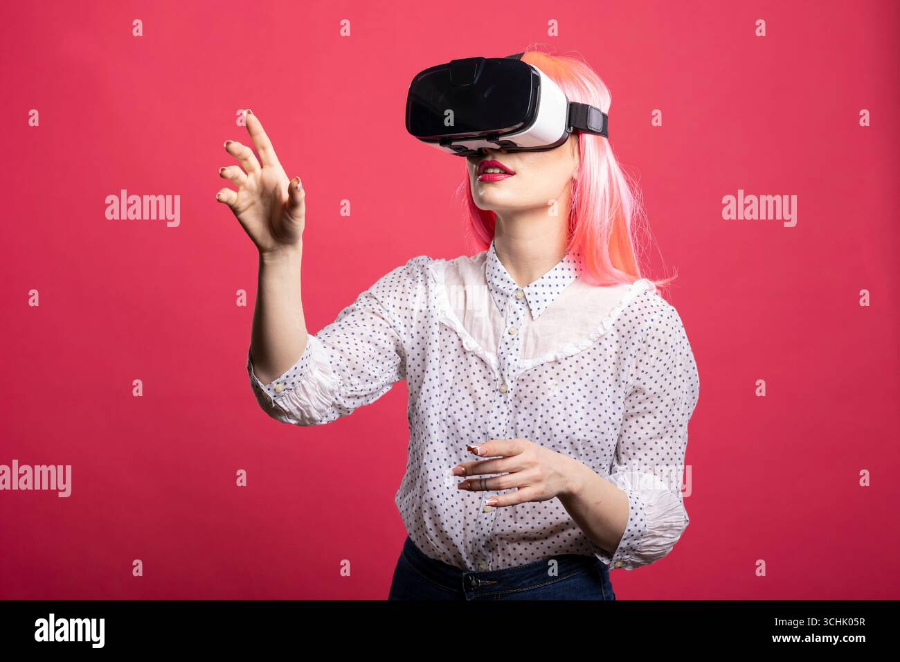 Woman lifting vr headset tech hi-res stock photography and images - Alamy
