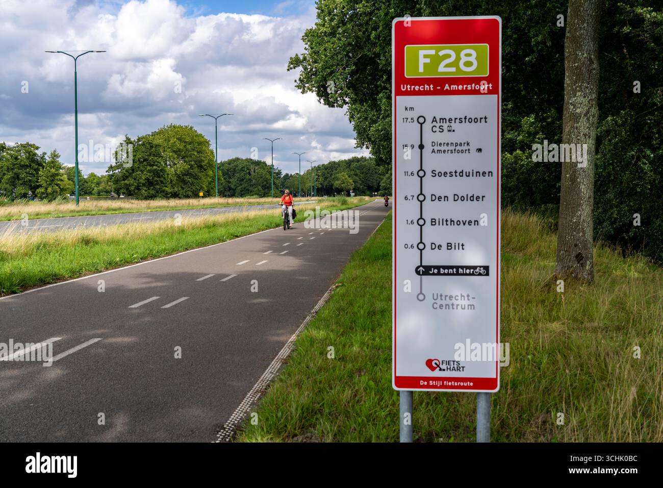 Long-distance cycle route F28, known as the Doorfietsroute, through cycle route, in the province ...