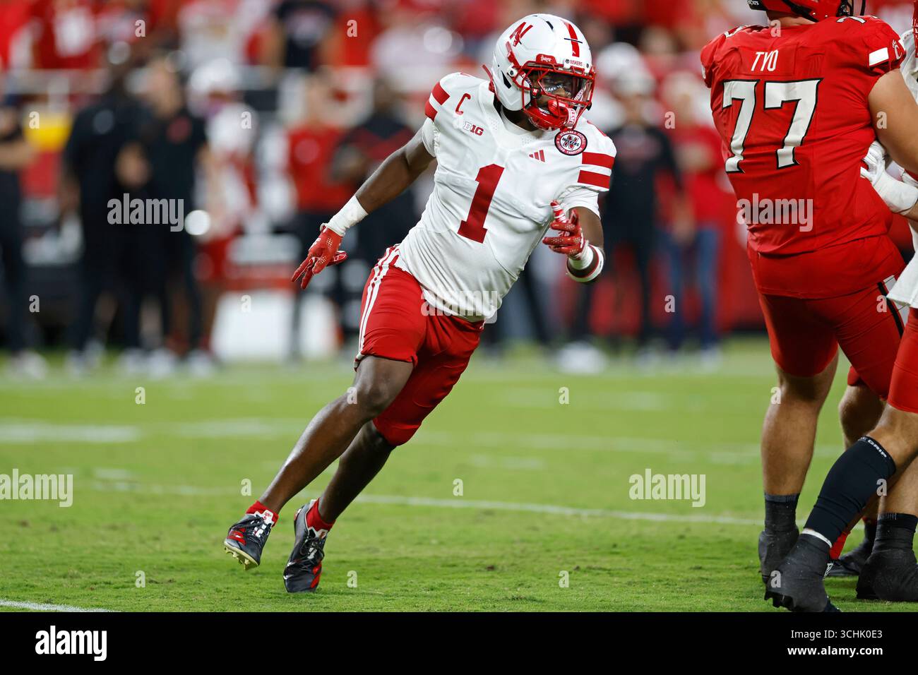 KANSAS CITY, MO - AUGUST 28: Vincent Shavers Jr. #1 of the Nebraska ...