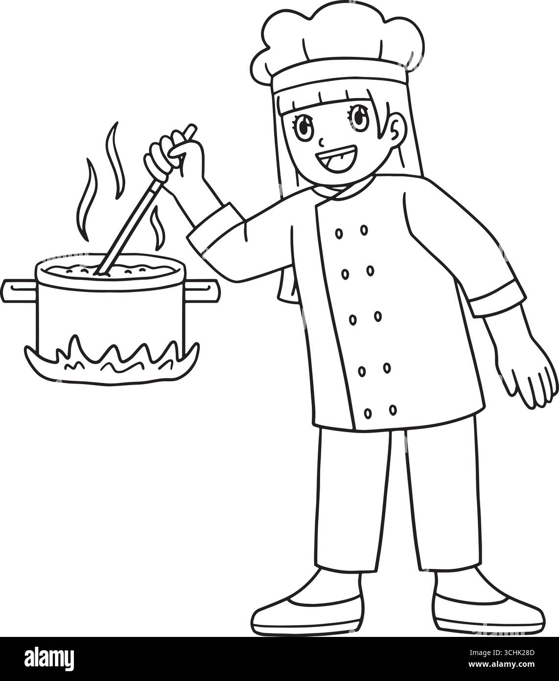Female Chef Stirring the Soup Isolated Coloring Stock Vector Image ...