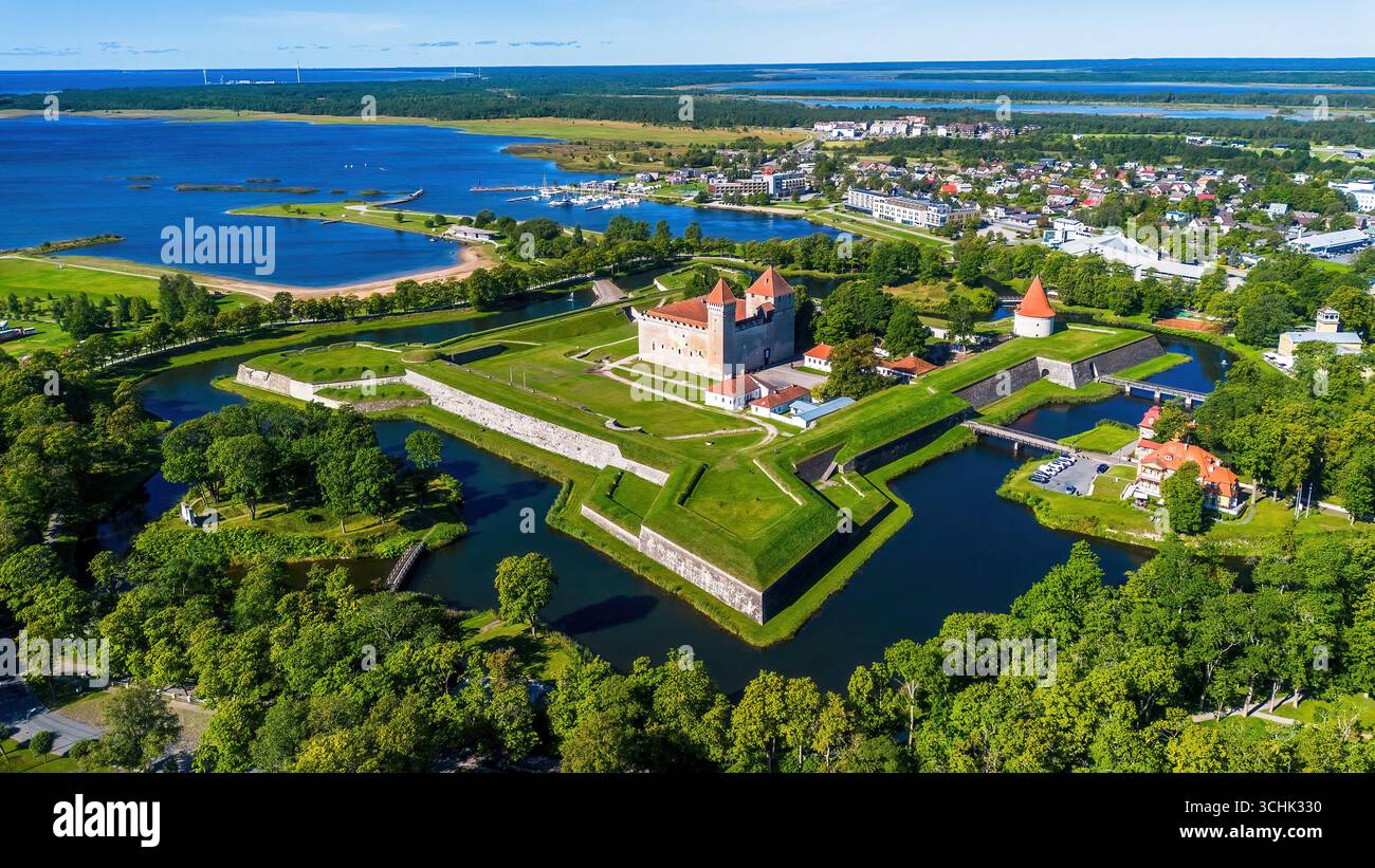 Aerial view of Kuressaare Castle, a Vauban-type fortress with bastions ...