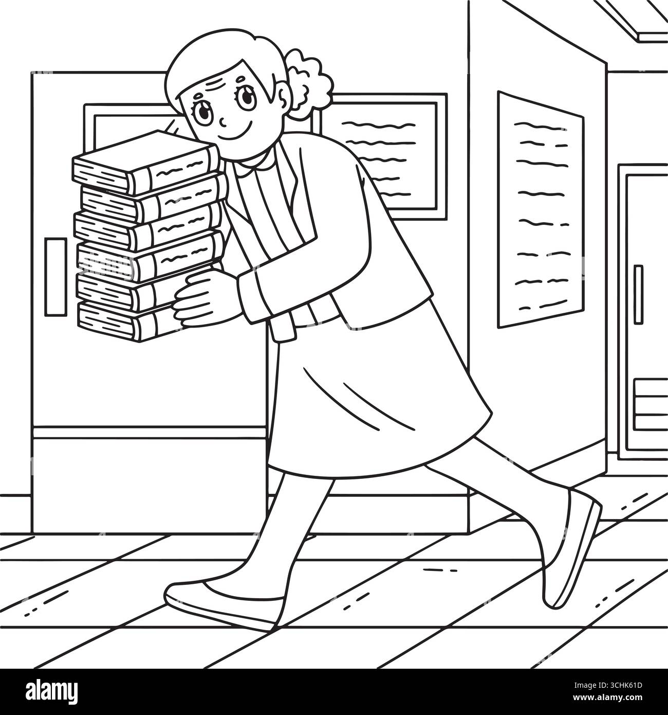 Female Teacher Carrying Books Coloring Page Stock Vector Image & Art ...