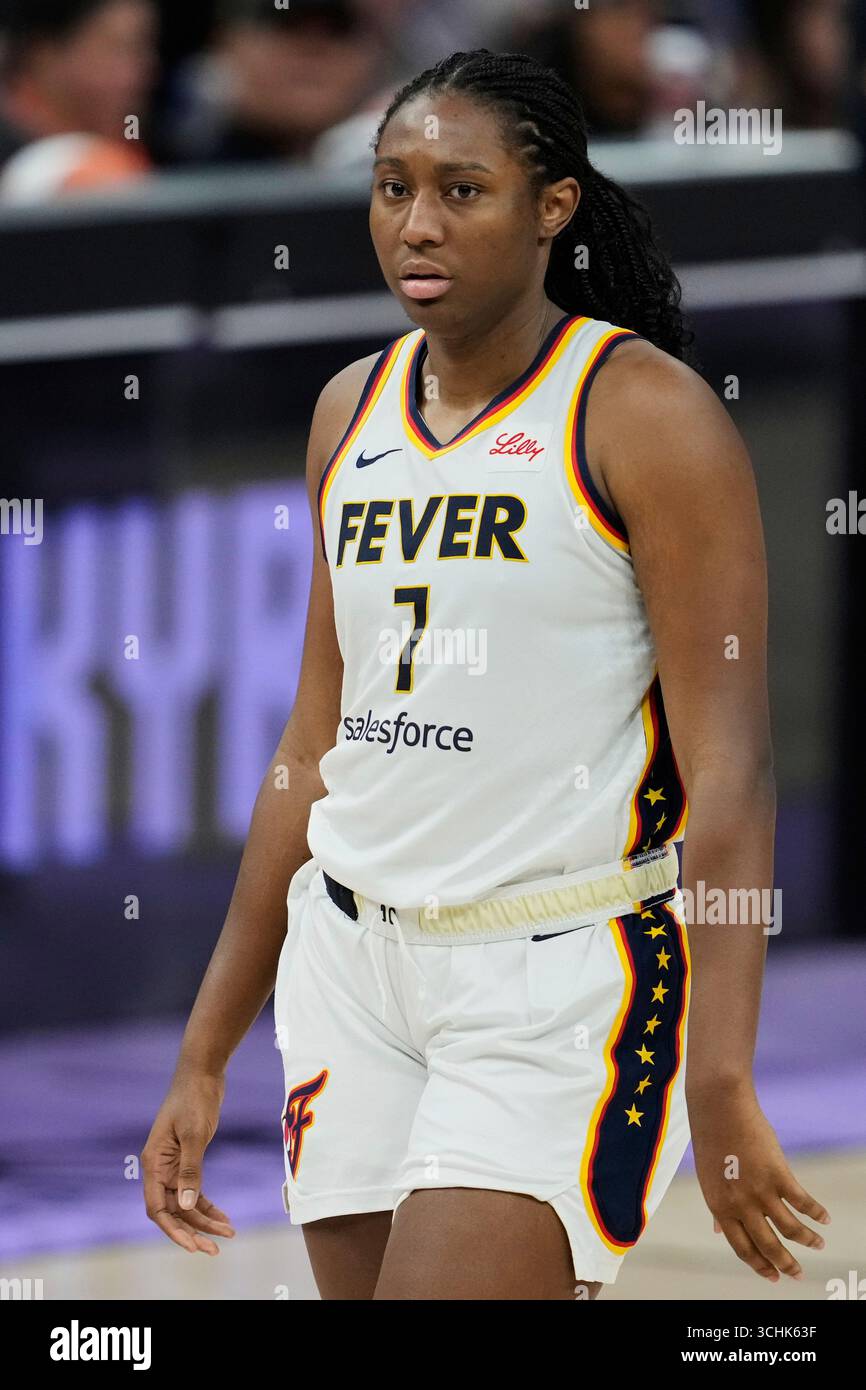 Indiana Fever forward Aliyah Boston walks on the court during the first ...