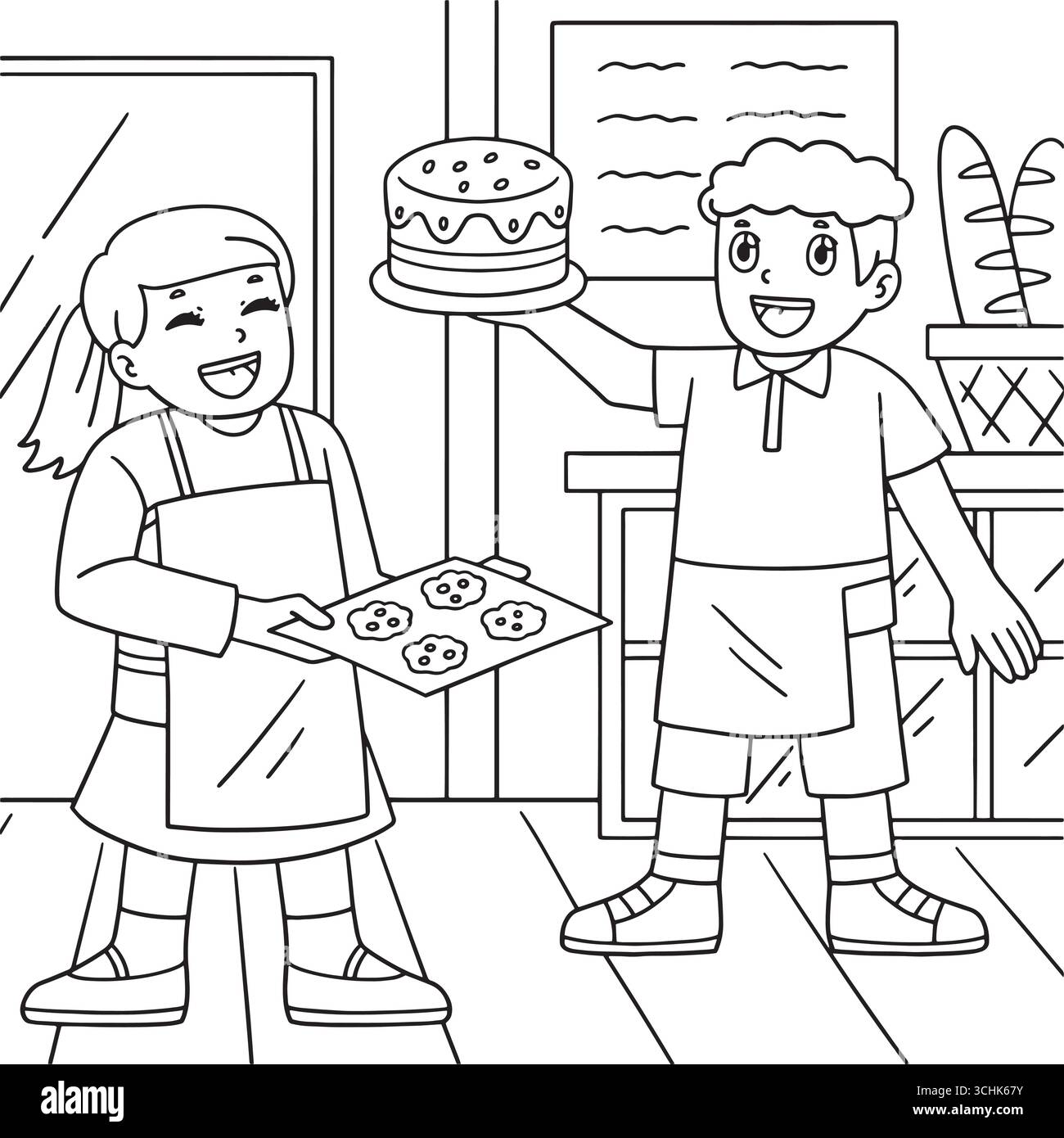 Baker Children with Pastries Coloring Page Stock Vector Image & Art - Alamy