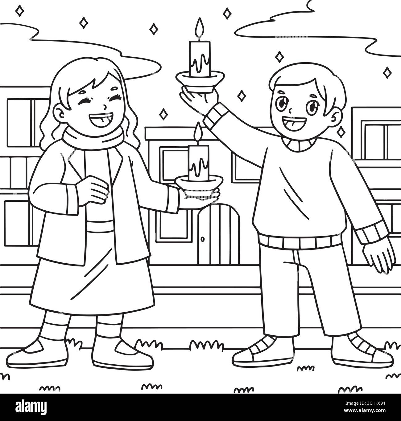 Las Posadas Children Holding Candles Coloring Page Stock Vector Image ...
