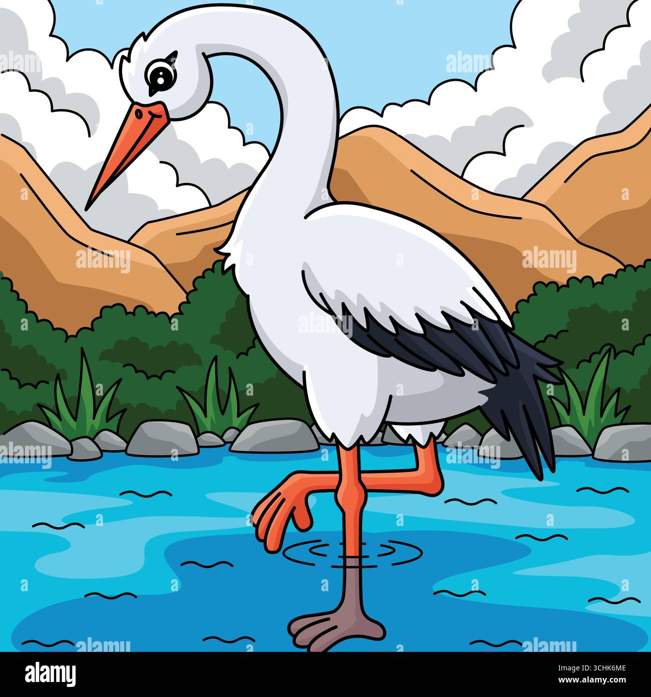 Bird White Stork Colored Cartoon Illustration Stock Vector Image & Art ...