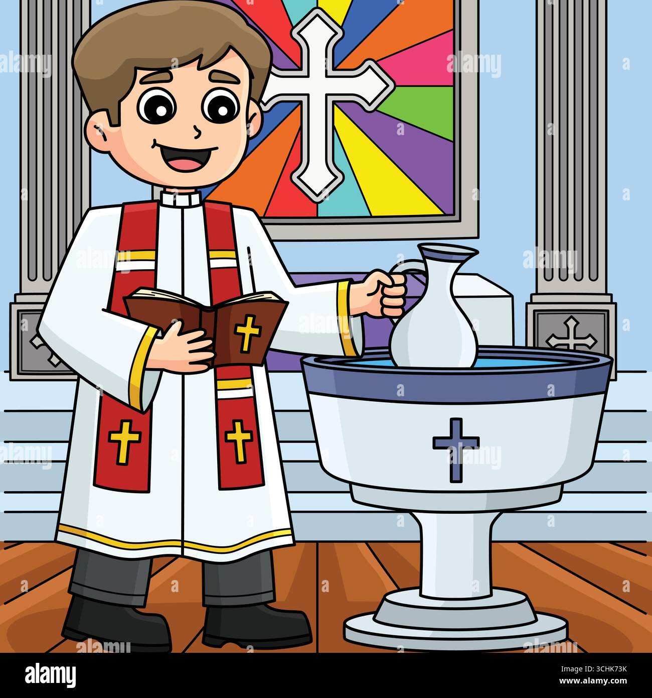 Baptism with a Priest Colored Cartoon Illustration Stock Vector Image ...