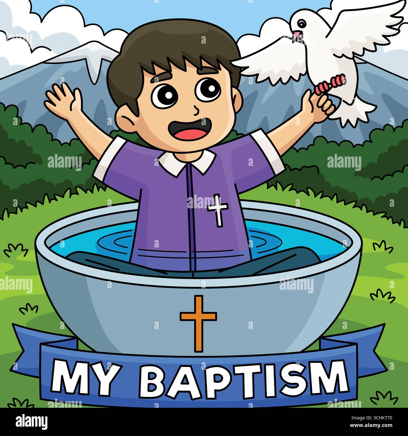 My Baptism Baby Boy Holding a Dove Colored Cartoon Stock Vector Image ...