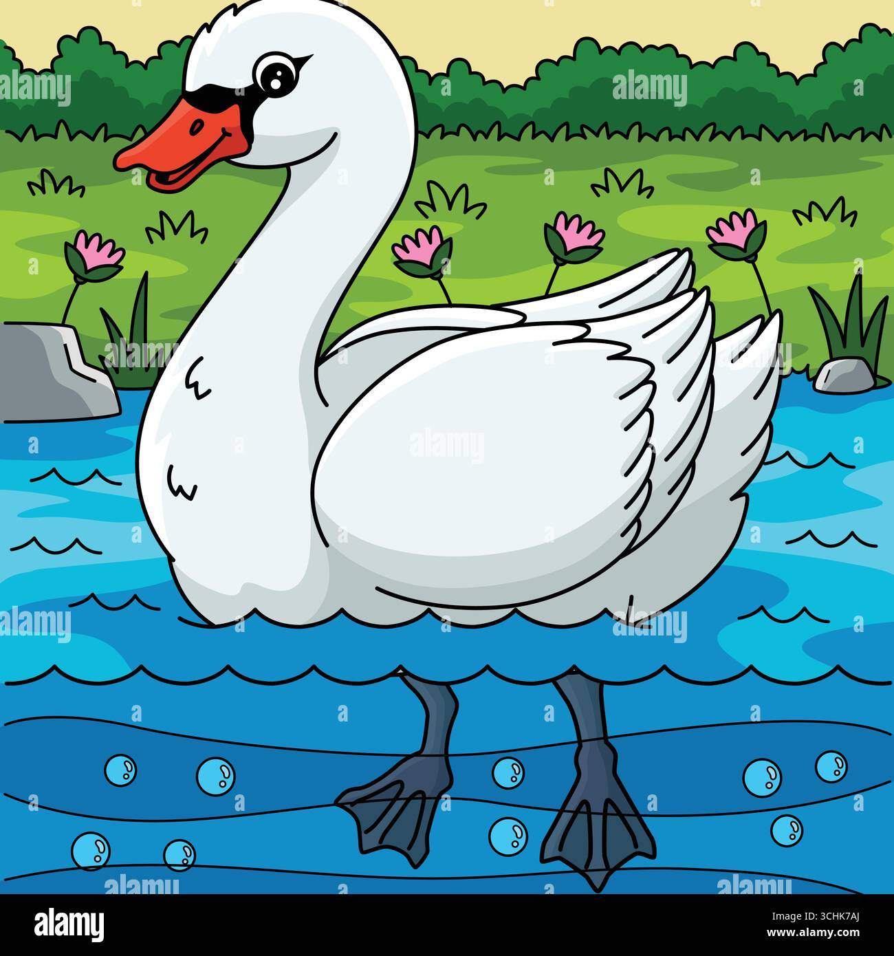Bird White Swan Colored Cartoon Illustration Stock Vector Image & Art ...