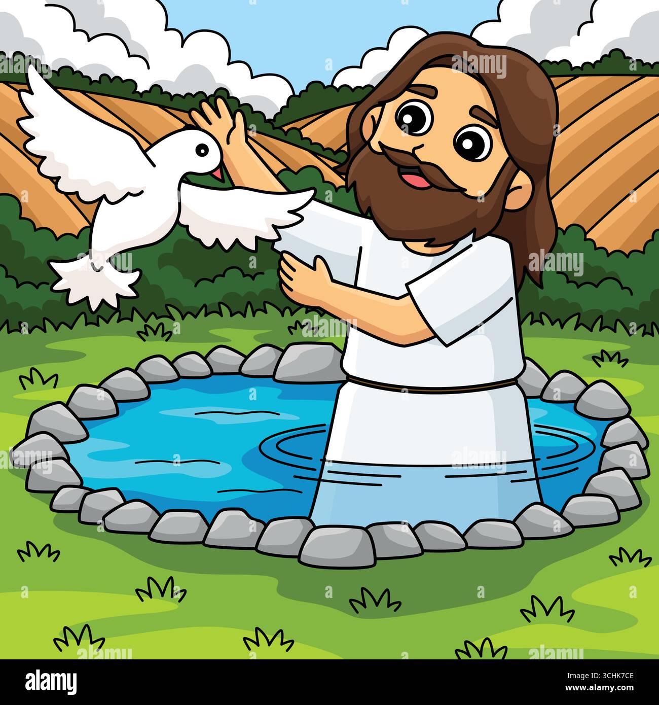Baptism of Jesus with Dove Colored Cartoon Stock Vector Image & Art - Alamy