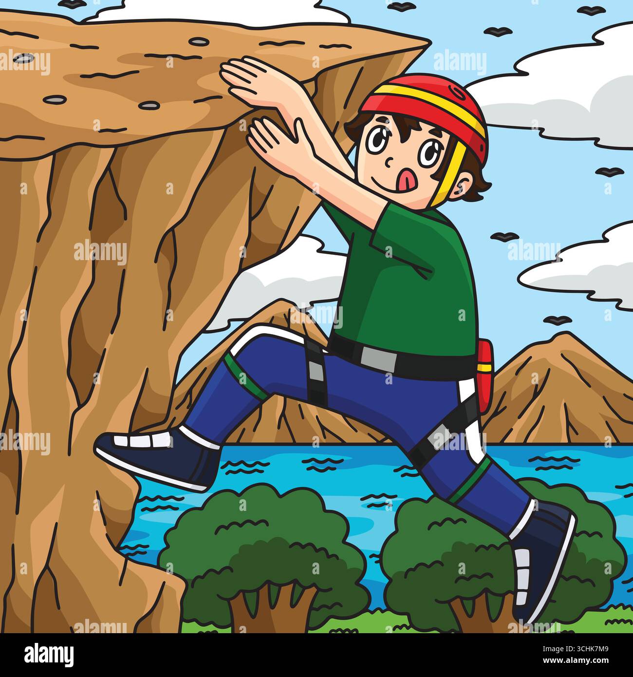 Bouldering Boy Reaching the Ledge Colored Cartoon Stock Vector Image ...