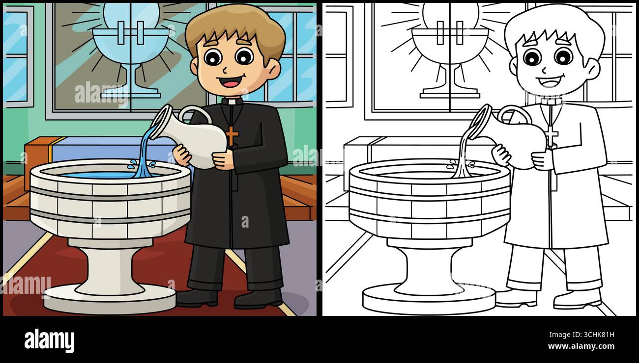 Baptism Priest Pouring Holy Water Illustration Stock Vector Image & Art ...