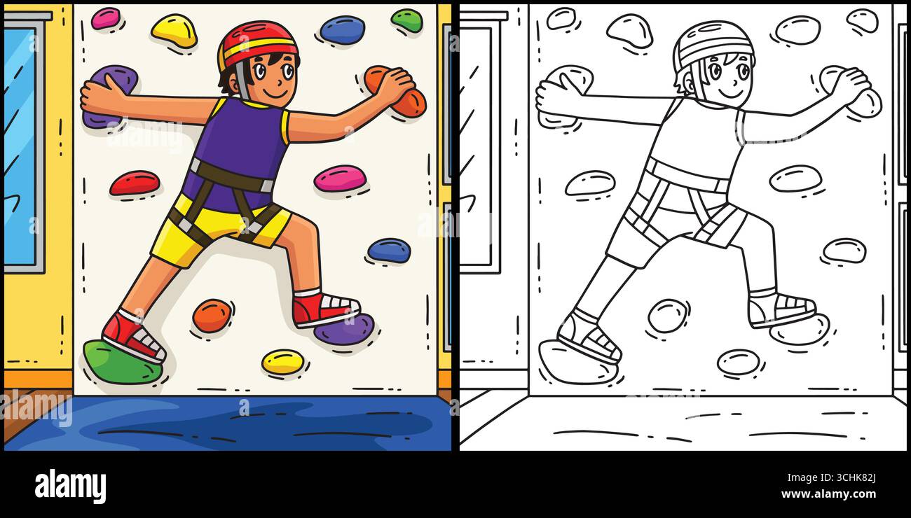 Bouldering Boy Wall Climbing Coloring Illustration Stock Vector Image ...