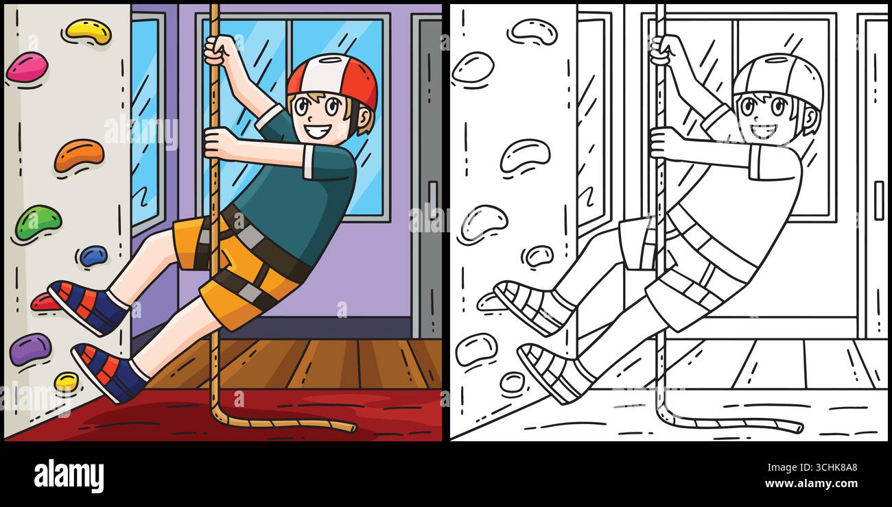 Bouldering Boy Rappelling Down Wall Illustration Stock Vector Image ...