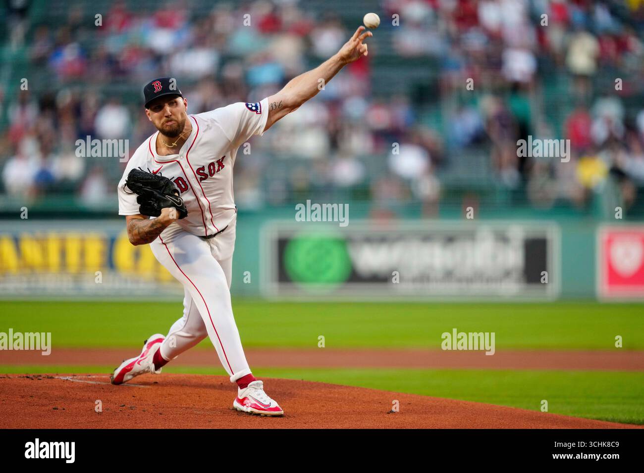 Boston Red Sox pitcher Garrett Crochet delivers in the first inning of ...