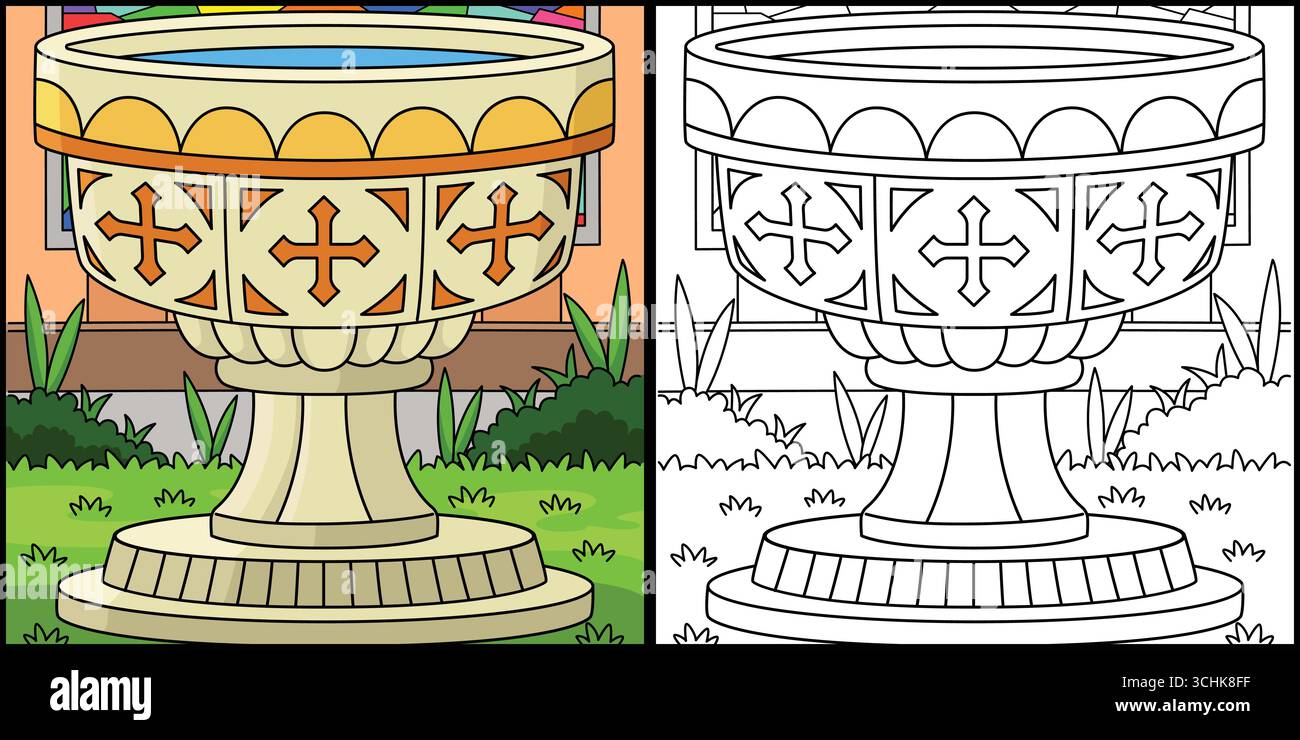 Baptism Baptismal Font Coloring Page Illustration Stock Vector Image ...
