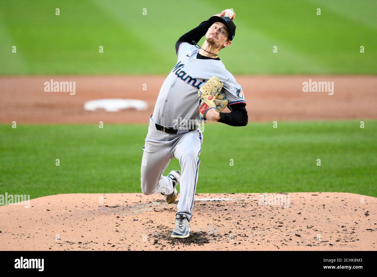 Miami Marlins starting pitcher Adam Mazur throws during the second ...