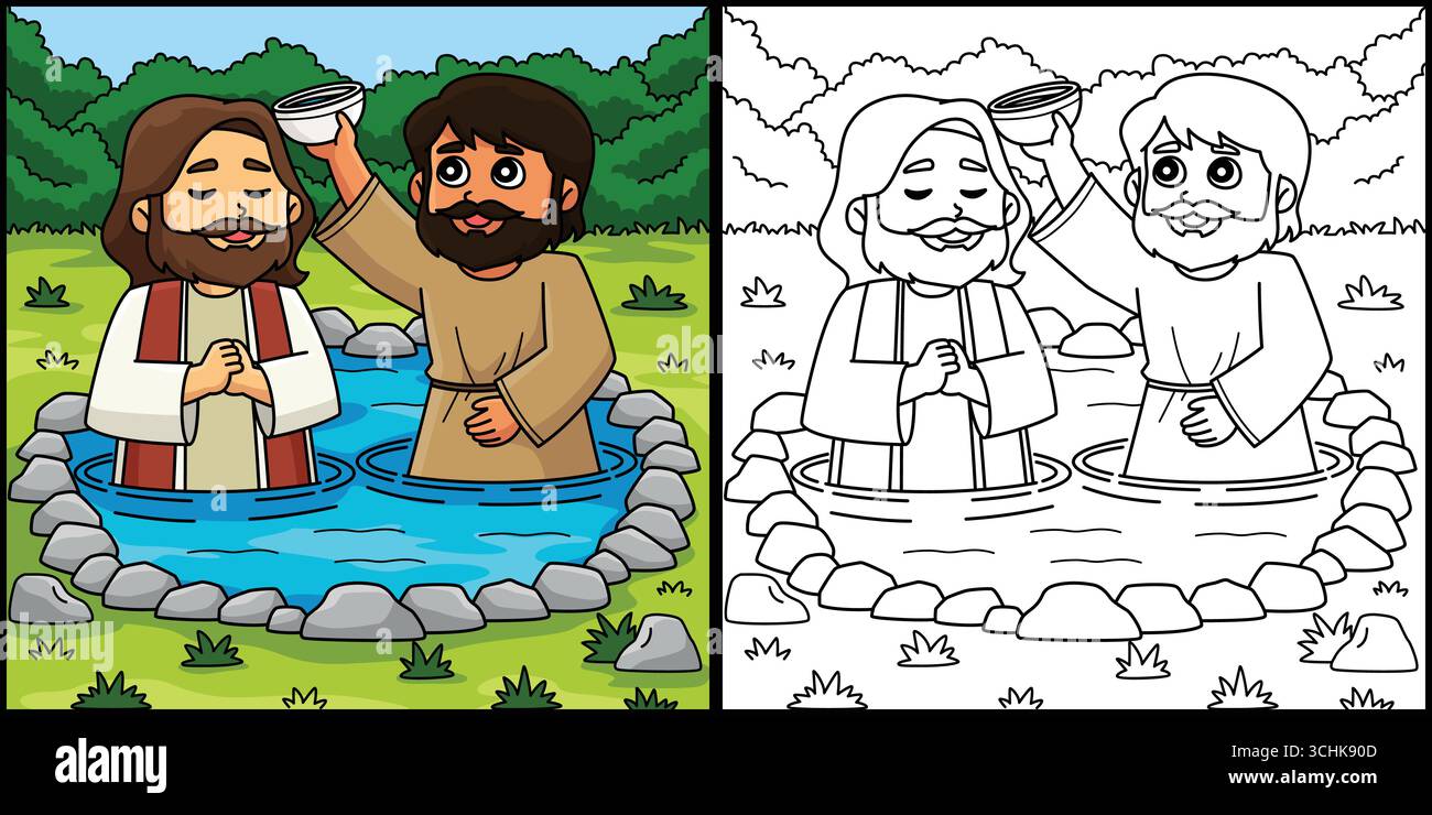Baptism of Jesus Coloring Colored Illustration Stock Vector Image & Art ...