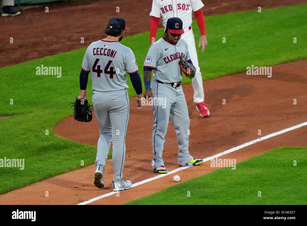 Cleveland Guardians pitcher Slade Cecconi (44) and third baseman José ...