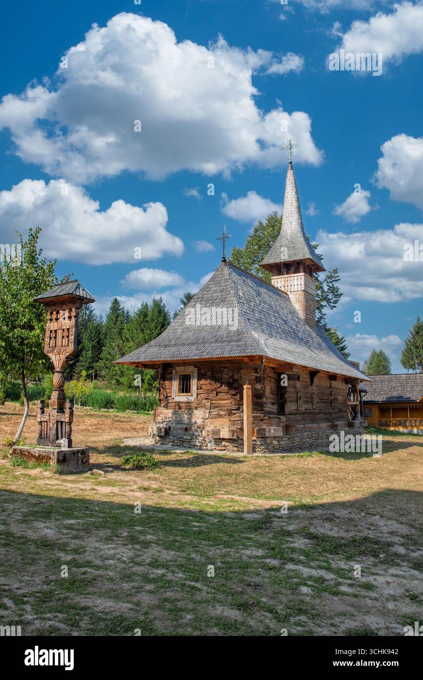 wooden monastery in Moisei, Maramures Romania called "Adormirea Maicii ...