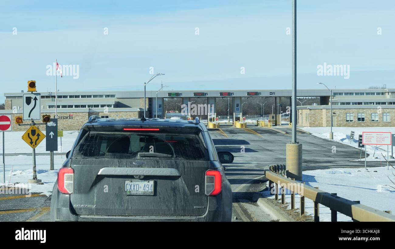 Ogdensburg NY, United States - January 3, 2025: Cars are lined up at ...