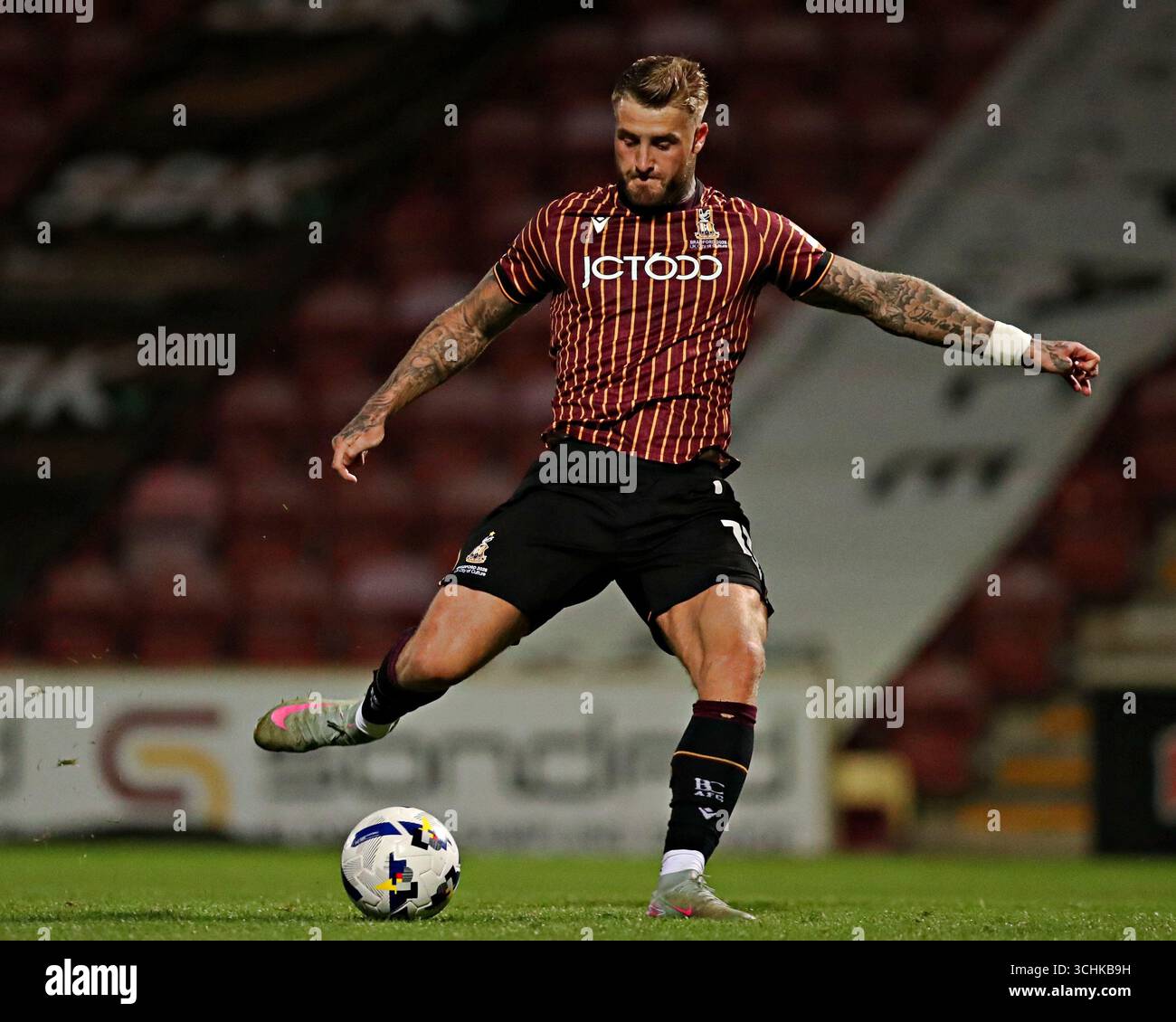 Steven Humprhys of Bradford City shoots during The Vertu Trophy match ...
