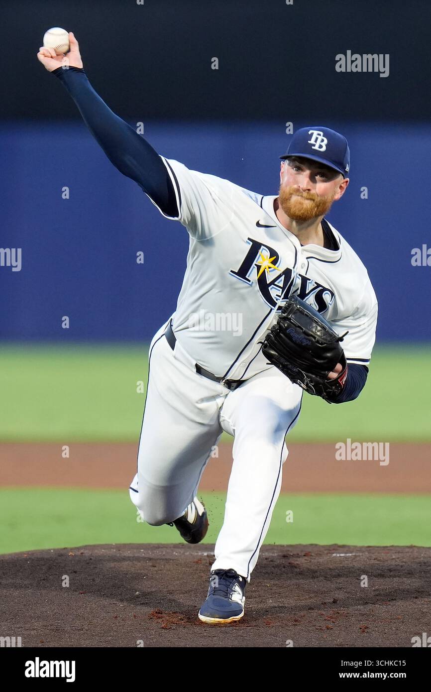 Tampa Bay Rays pitcher Drew Rasmussen delivers to the Seattle Mariners ...